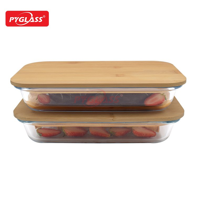 Rectangular Glass Bakeware Set with Bamboo Lids - Buy Rectangle glass ...