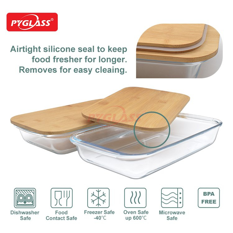 Rectangular Glass Bakeware Set with Bamboo Lids - Buy Rectangle glass ...